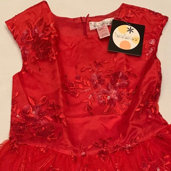 Halabaloo | Dresses | Girls 4 Red Sequin Fitflare Dress Embroidered ...
